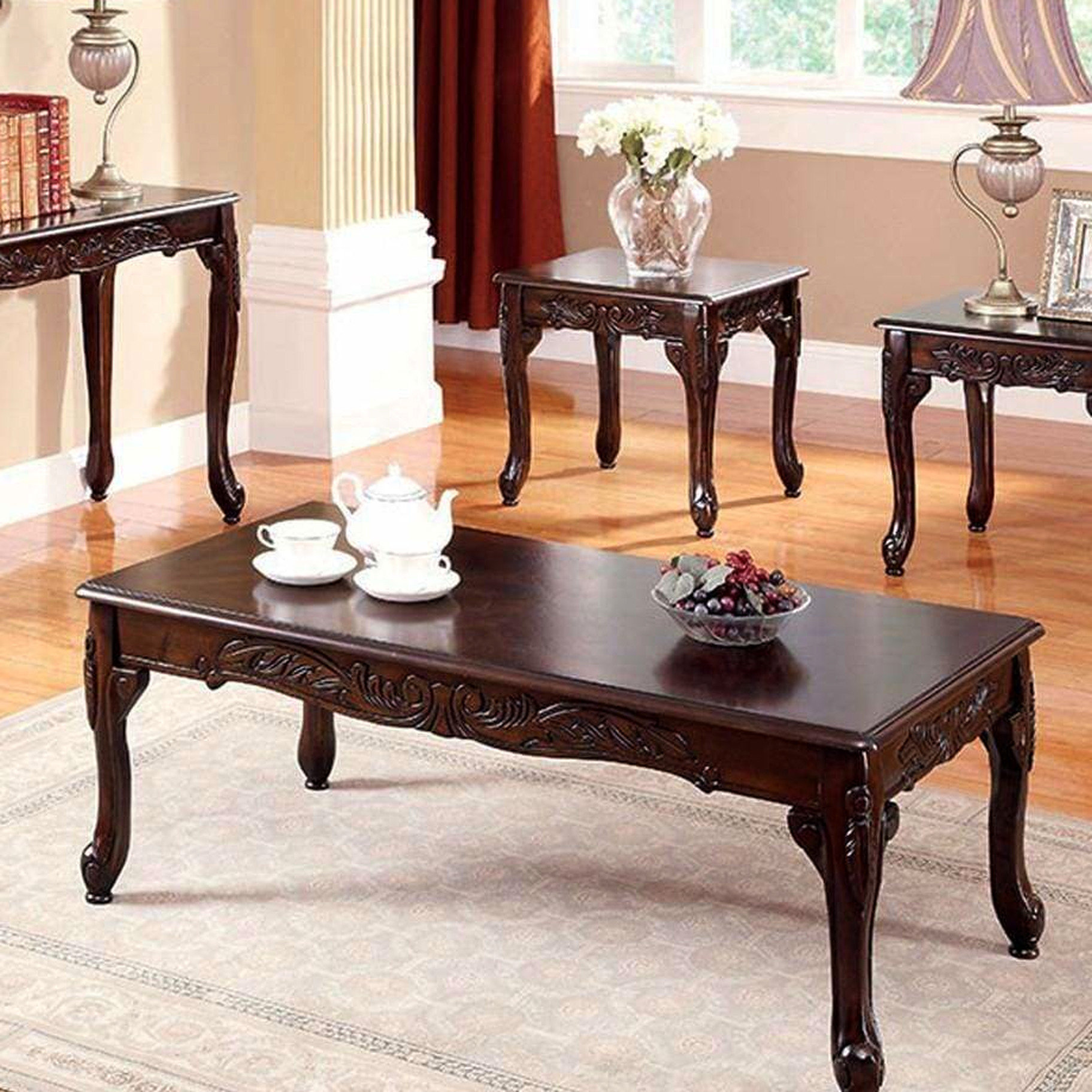 Bloomsbury Market Dark Cherry 3 Traditional Solid Wood Coffee Table ...