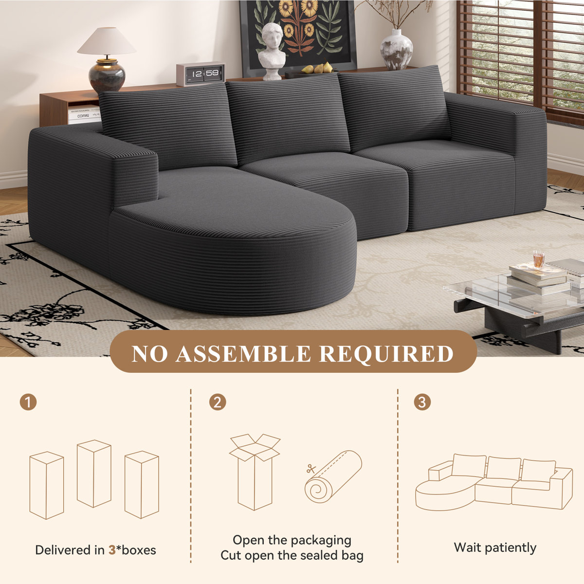Latitude Run® Corduroy Fabric Modular Sectional Sofa with L-Shape ...