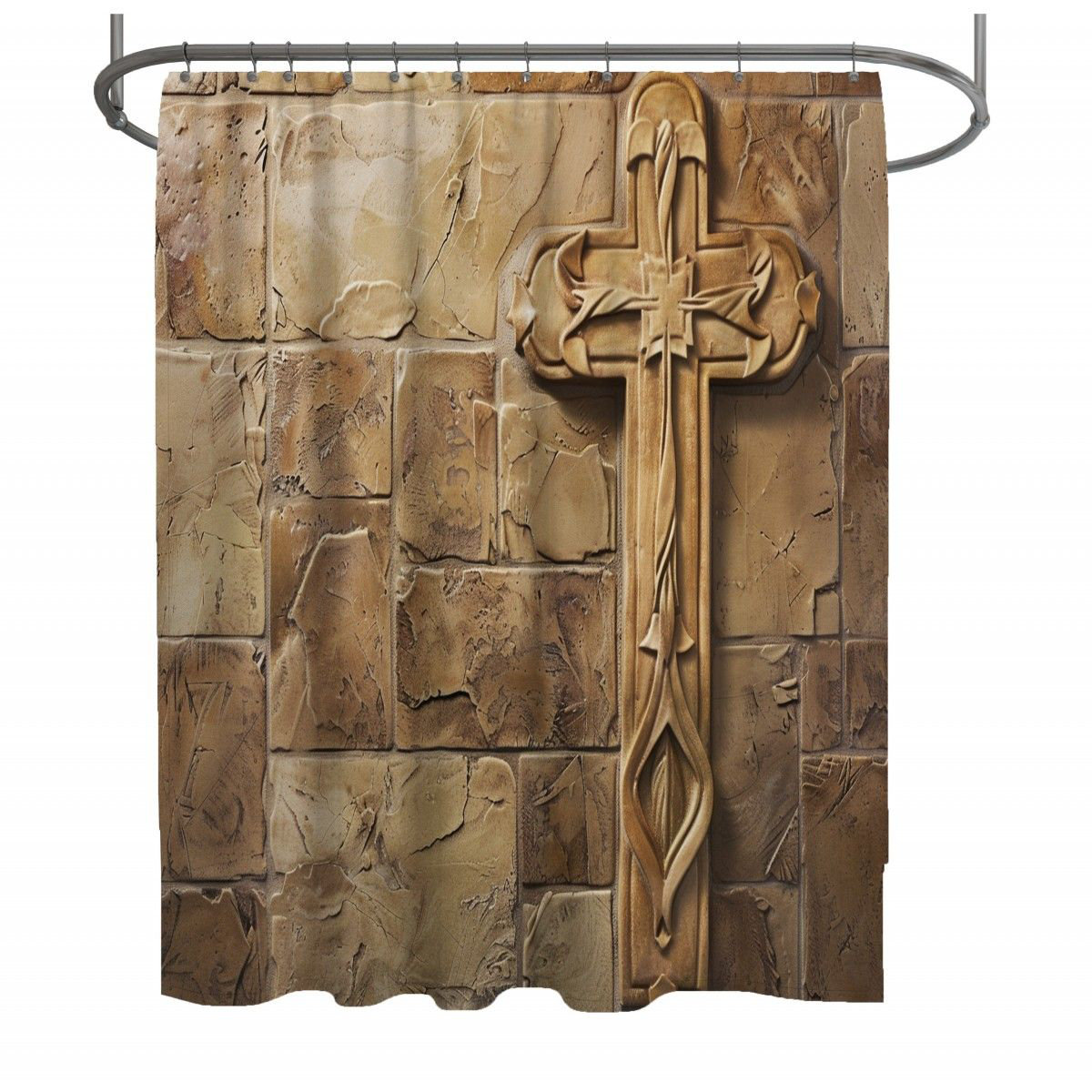 Latitude Run® Religious Cross Shower Curtain - Spiritual Bathroom Decor ...