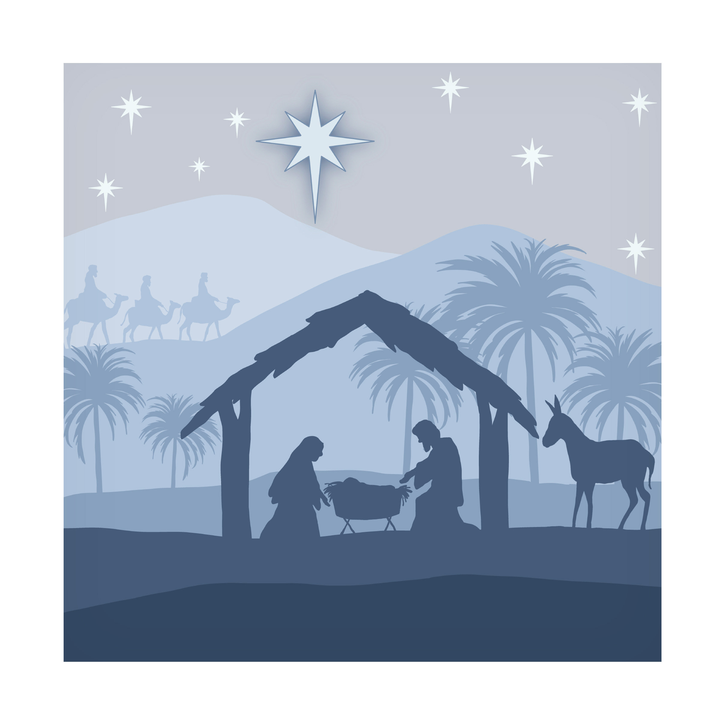 Ebern Designs Bolog Blue Nativity II by Regina Moore - Wrapped Canvas ...