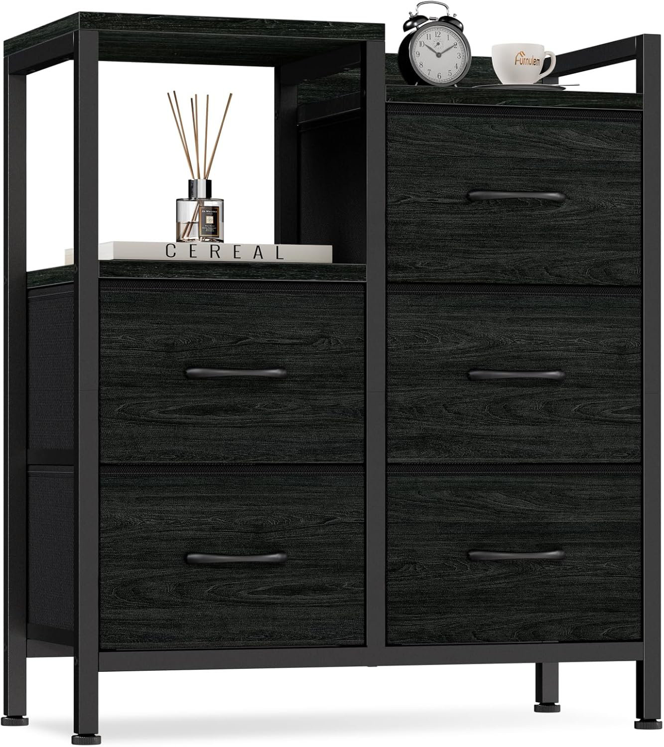 Latitude Run® 5 Drawer Black Dressers for Bedroom 2 Tier Shelf Storage ...