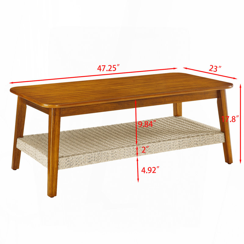 Dakota Fields 47.25" Mid-Century Coffee Table with Woven Shelf, Boho ...
