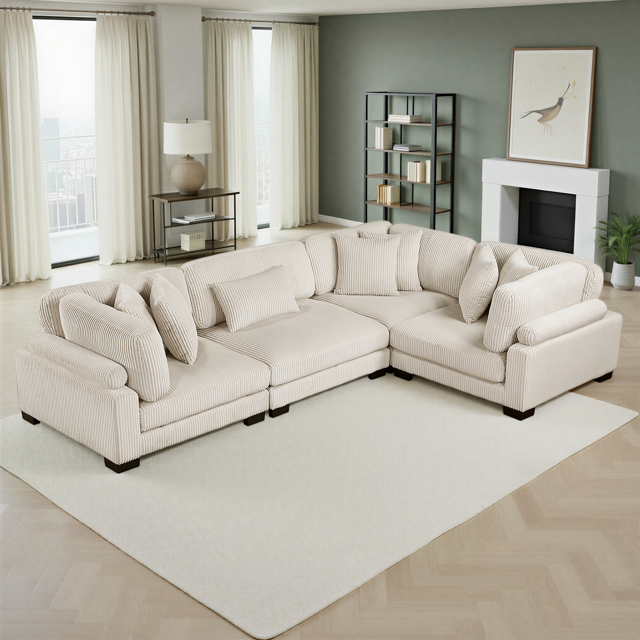 Latitude Run® Brinsley 135" Modern & Contemporary Corduroy 4-Piece ...