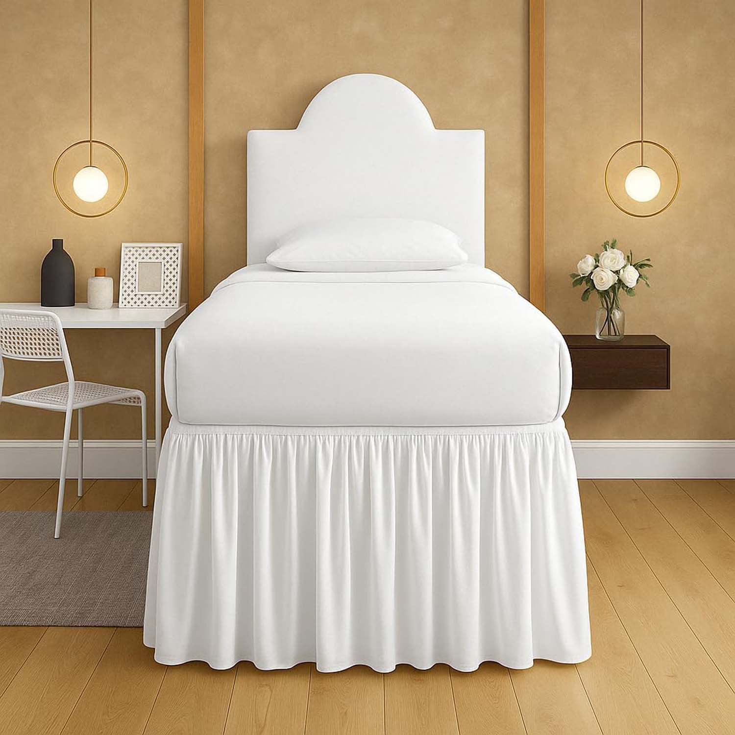 BEFIHO Dorm Bed Skirt Twin XL – 32 Inch Drop Extra Long Ruffled Design ...