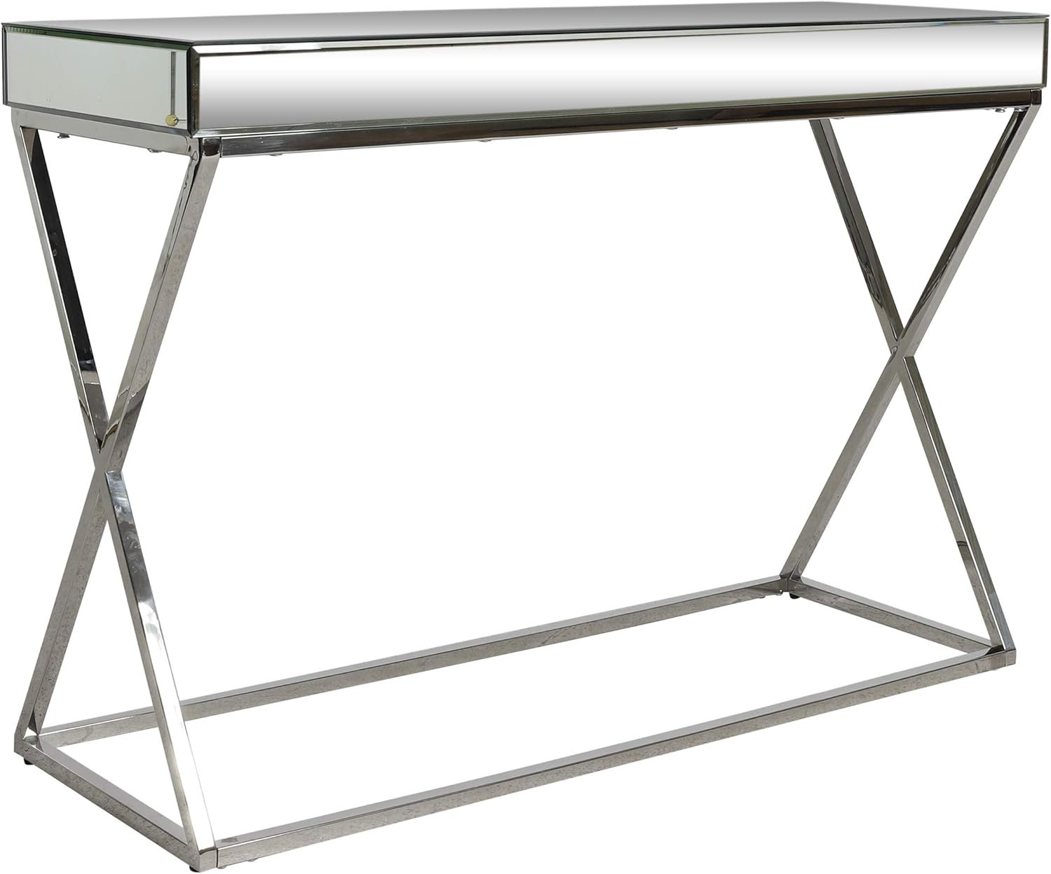 Everly Quinn Modern Glam Console Table With Mirror Tabletop And Steel ...