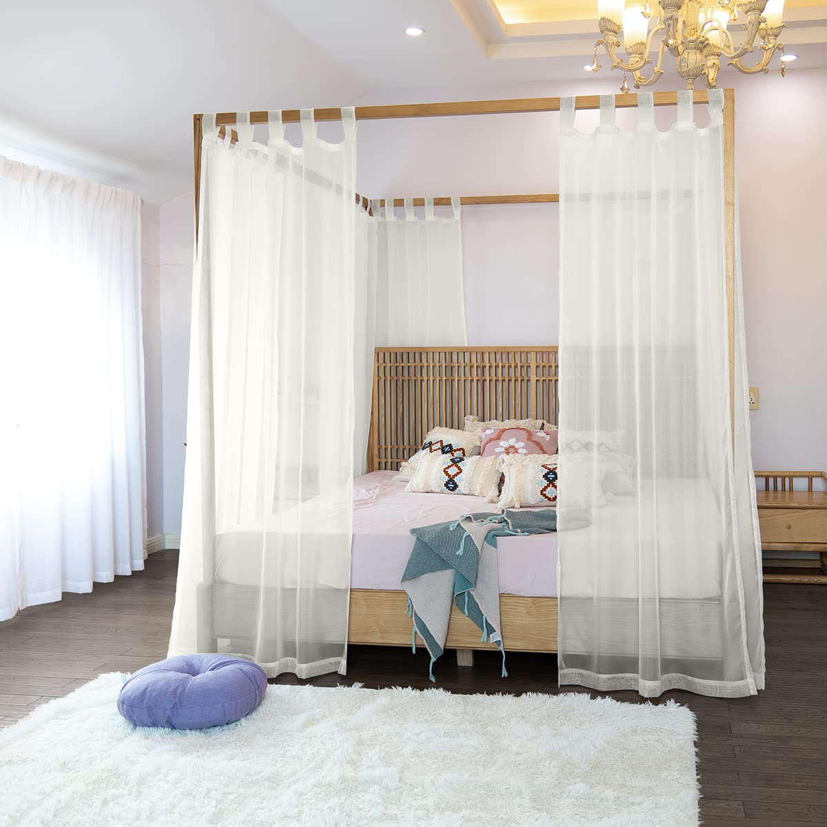 Hokku Designs Sheer Canopy Bed Curtains For King, Queen, Full And Twin Bed, 4 Corner Bed ...