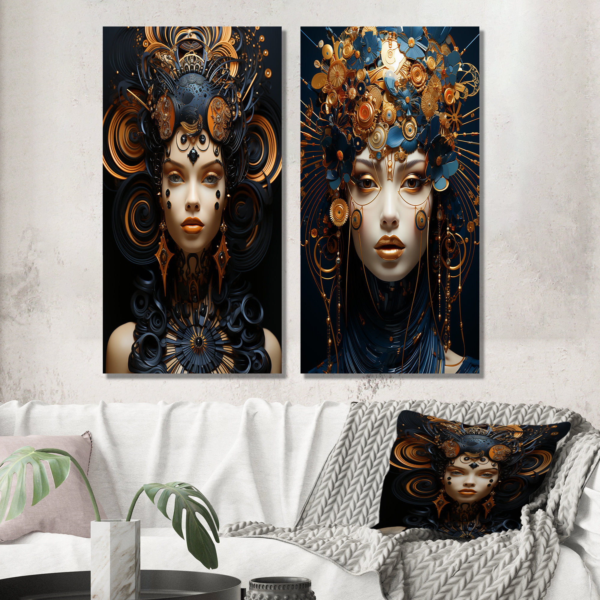 Lark Manor™ Gold And Blue Queen Of Style Woman I - Woman Goddess Metal ...