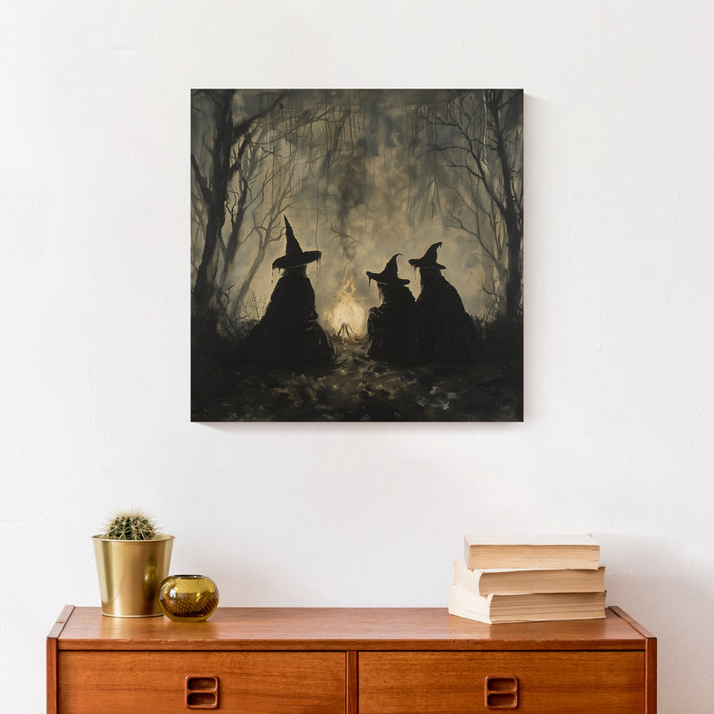 The Holiday Aisle® Spooky Witches Circle Print on Canvas | Wayfair