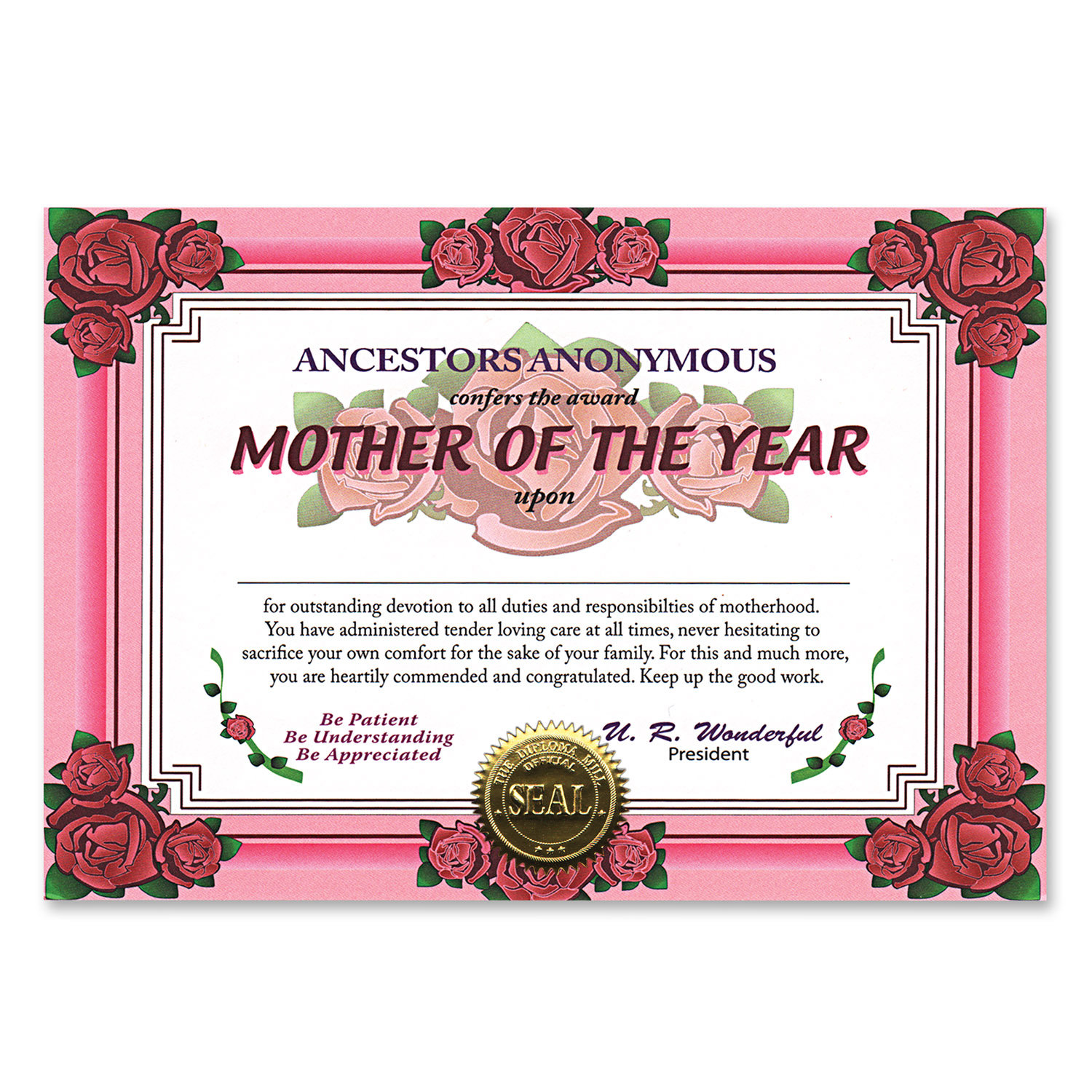 The Party Aisle™ Mother Of The Year Certificate | Wayfair