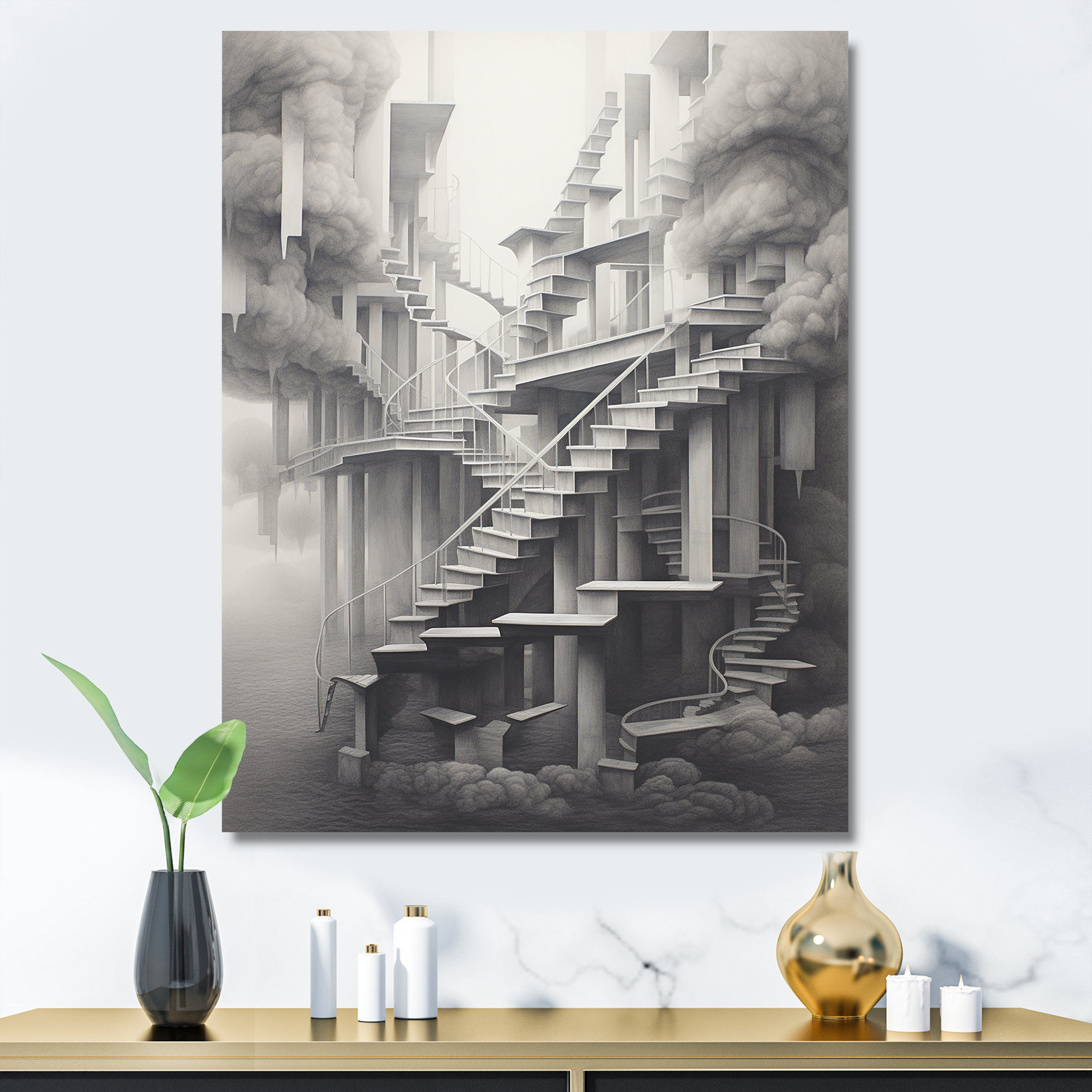 Winston Porter Gray Surreal Ascending Shadows IV On Canvas Print | Wayfair
