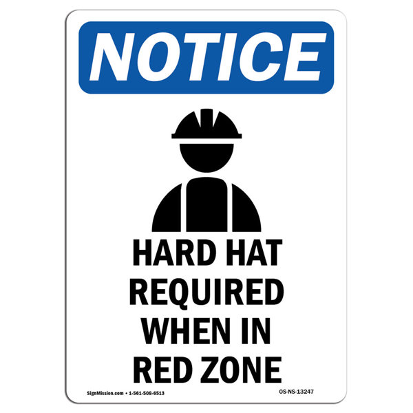 SignMission OSHA Notice - Hard Hat Required Sign With Symbol | Heavy ...