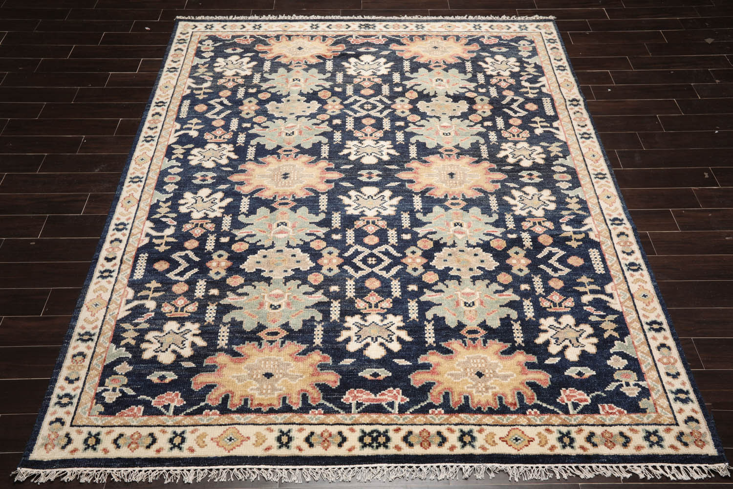 Oriental Rug of Houston Hand-Knotted Wool Navy Area Rug | Perigold