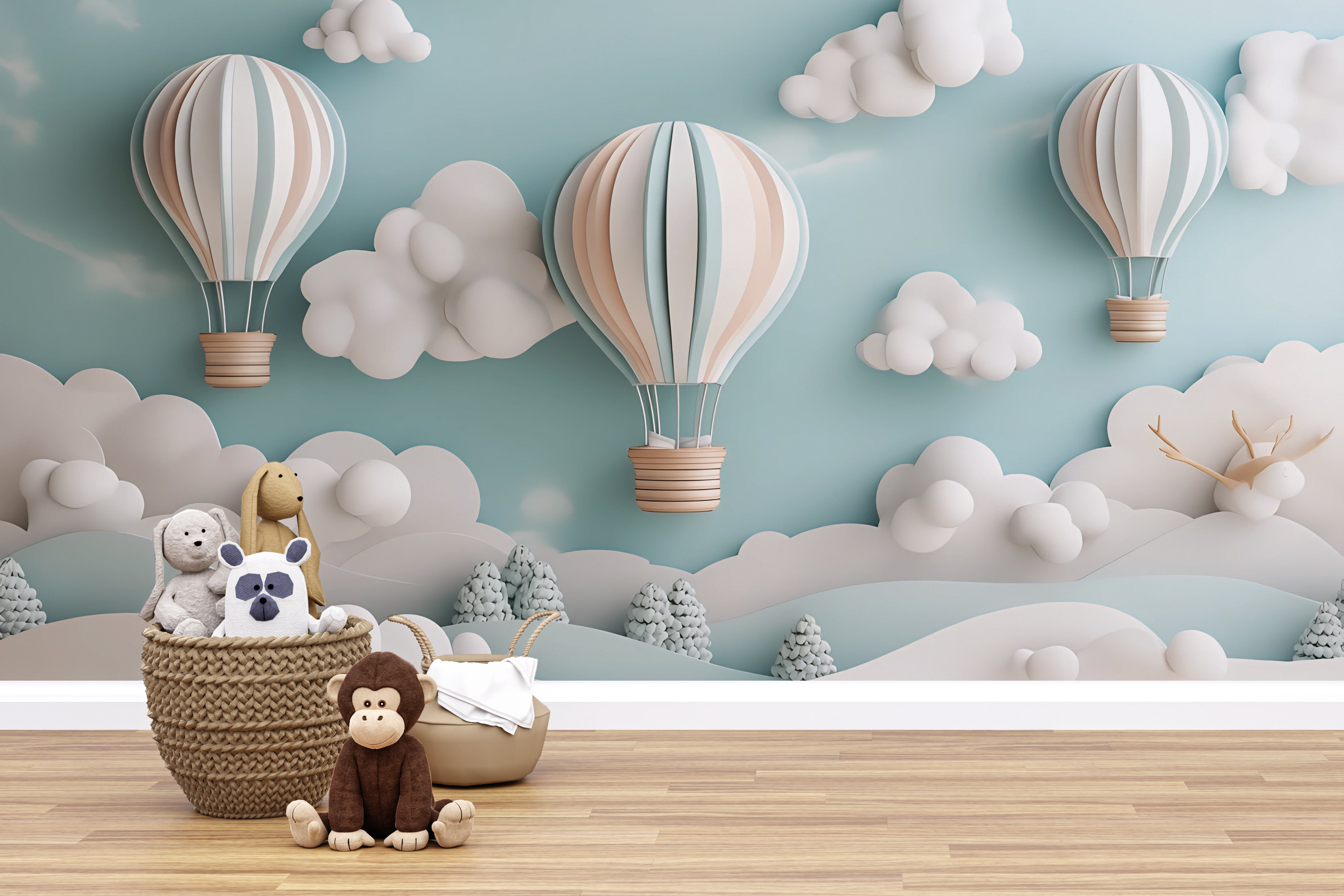 Winston Porter 3D Paper Art Hot Air Balloons Wallpaper – Soft Pastel ...