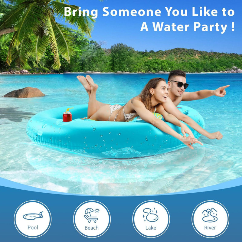 person in pool floatie