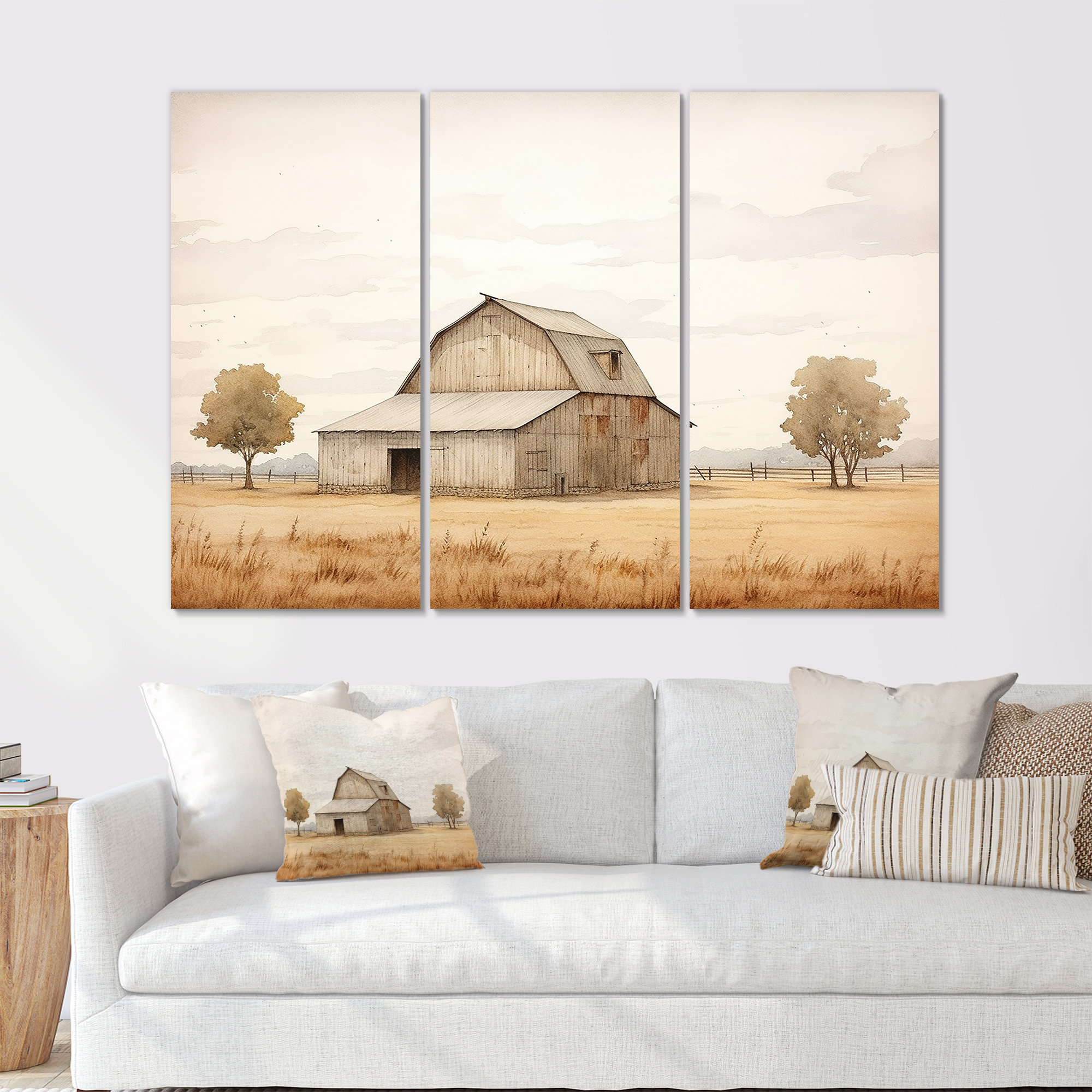 Gracie Oaks Barn Scenery Minimalism Landscape I - Barn Canvas Art Set ...