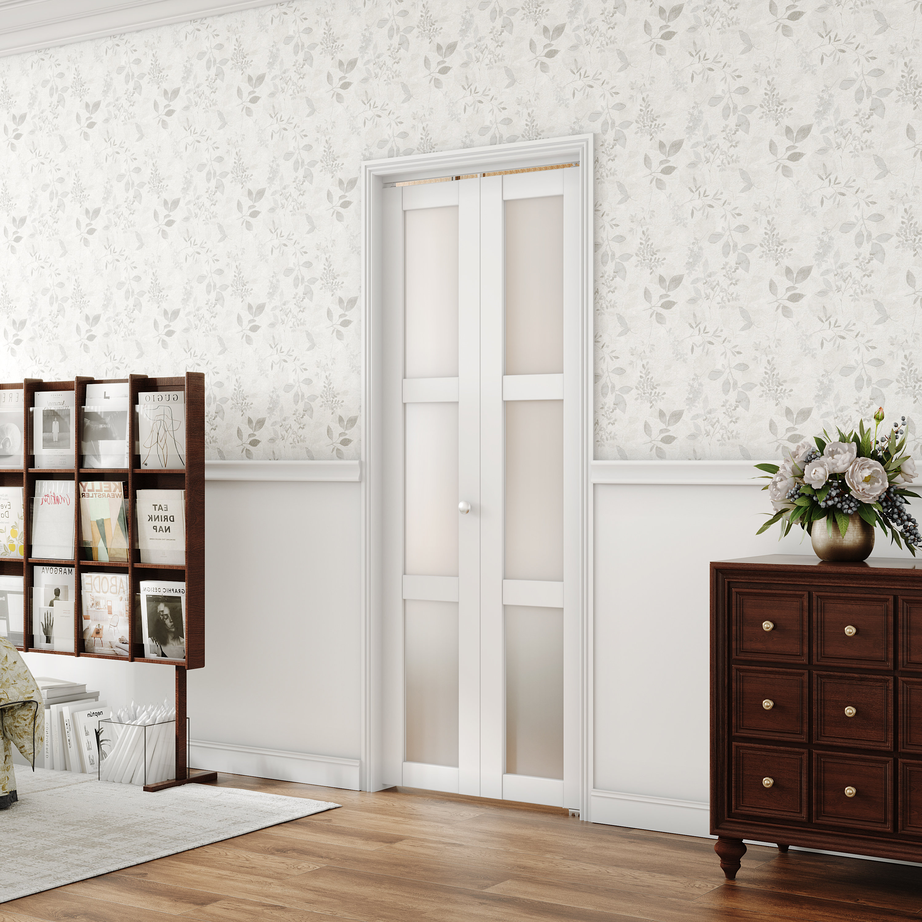 CHIC MODE 3-Lite Frosted Glass Solid Manufactured Wood Prefinished Bi ...