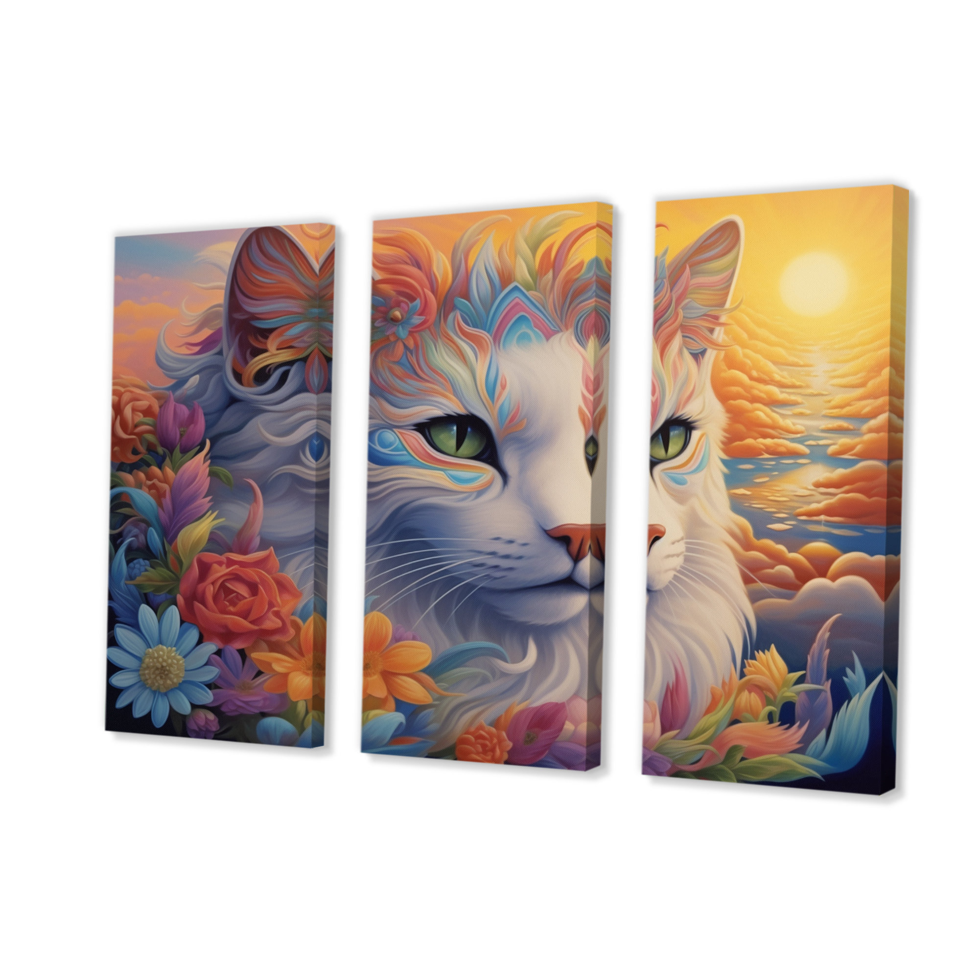 Design Art Portrait Of A Gracious Cat With Flowers II - Animals Cat ...