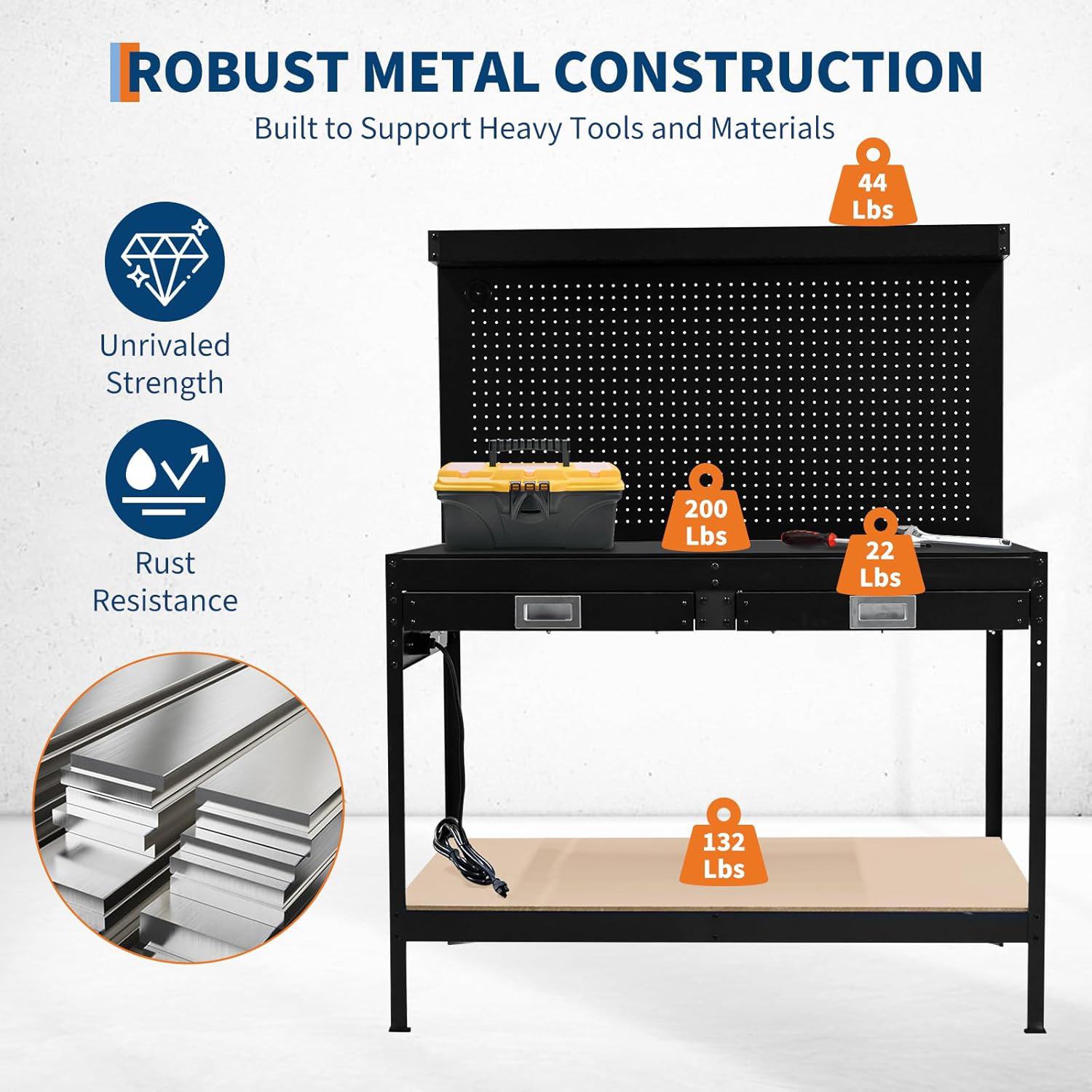 17 Stories 48 Inch Heavy Duty Workbench, 2 Tier Garage Workbench with ...