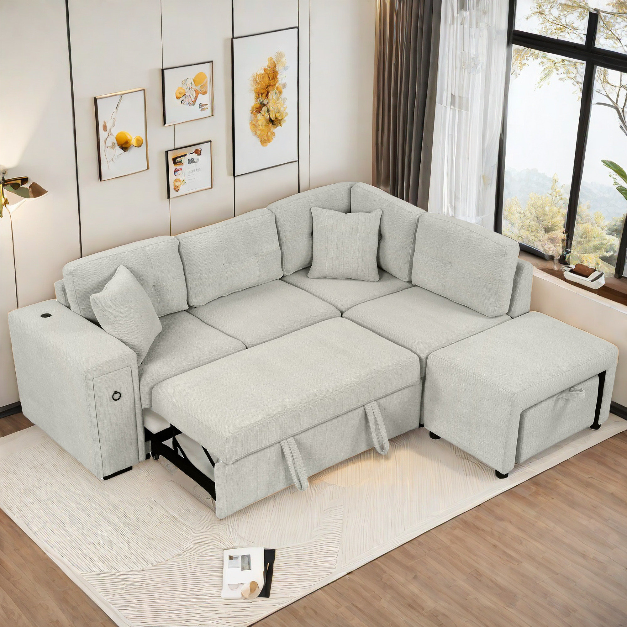 Latitude Run® Bollinger Sectional Pull-out Sofa Bed with a Movable ...