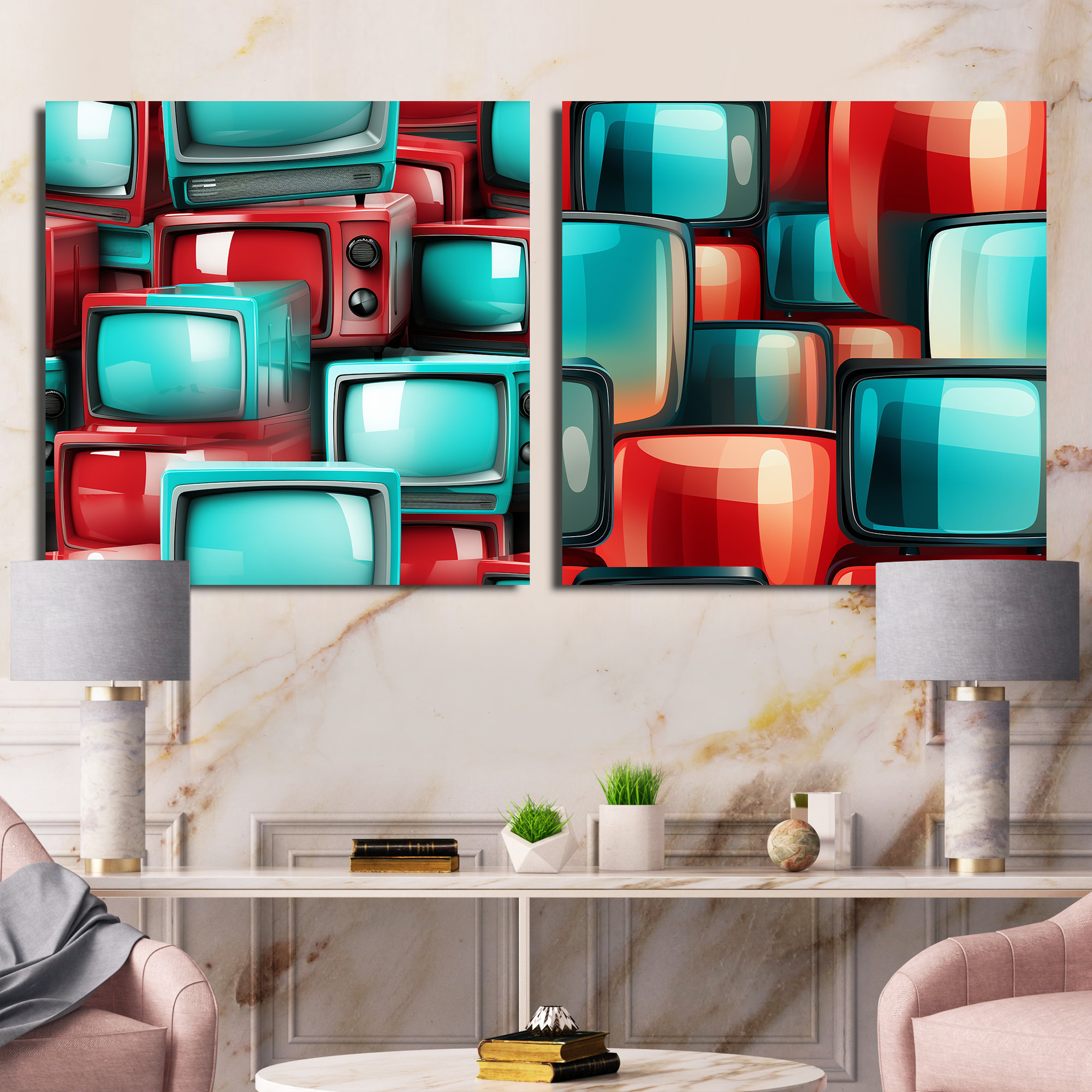Design Art Red And Cyan Popart Retro Tv Patterns - Abstract Square ...