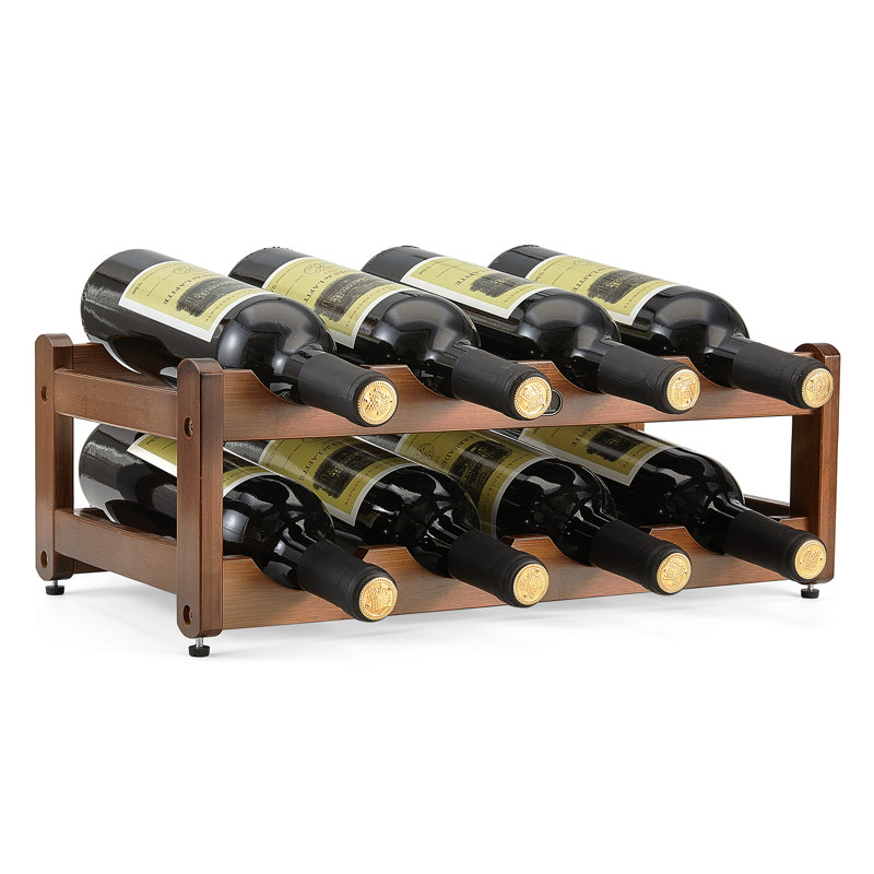 K KELBEL 8 Bottle Solid Wood Tabletop Wine Bottle Rack in Brown ...