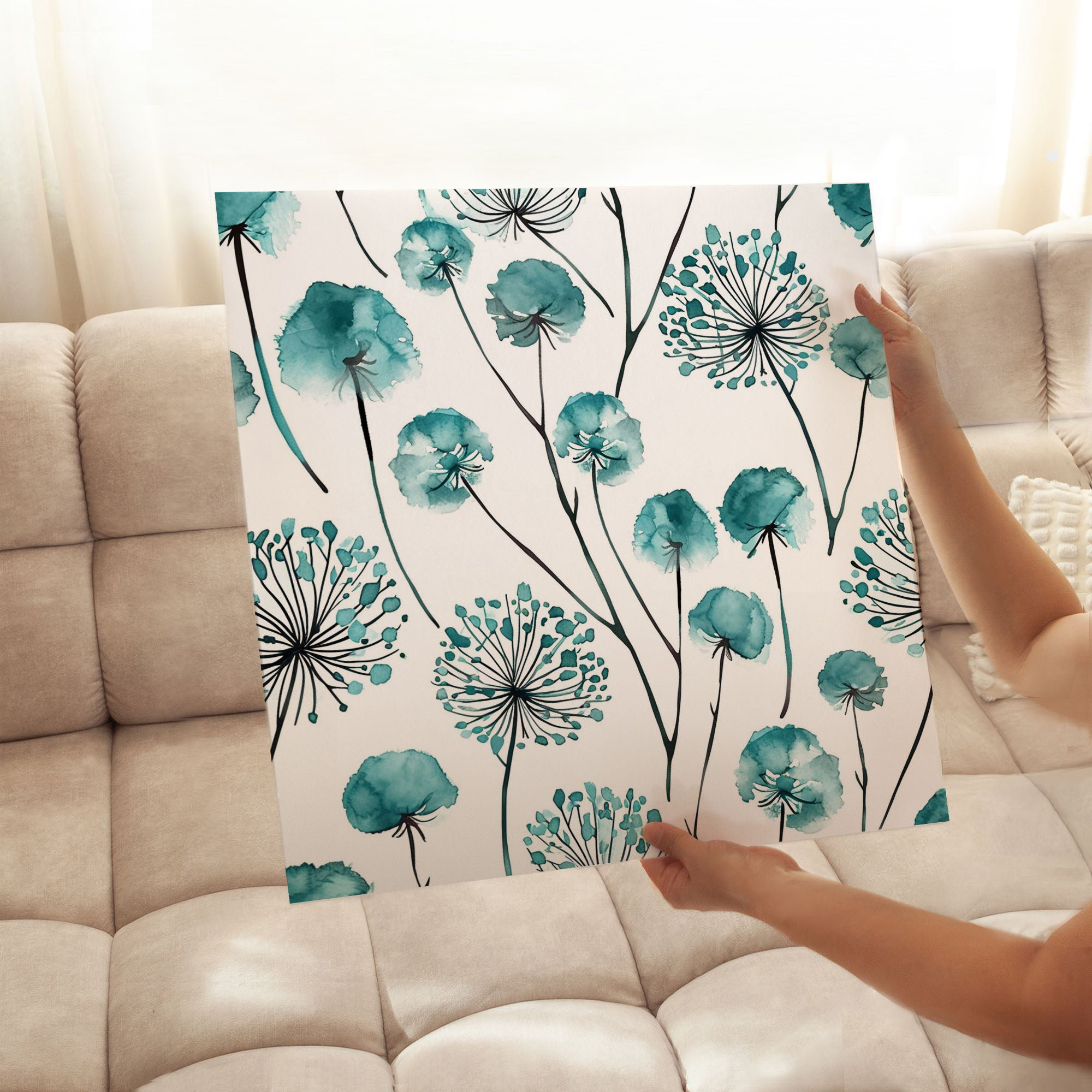 Winston Porter Botanical Turquoise Teal Dandelions IV Modern Unframed ...
