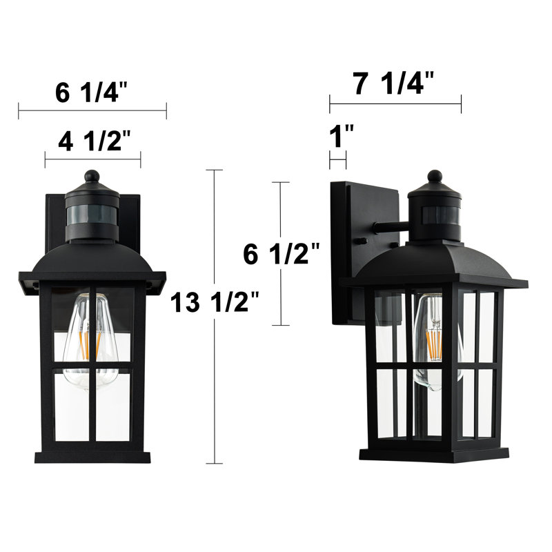 Winston Porter Matte Black Motion Sensor Outdoor Wall Lantern,dusk To ...