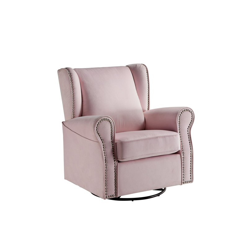 Rosdorf Park Tamaki Pink Fabric Glider Chair With Swivel | Wayfair