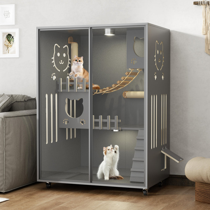 Tucker Murphy Pet™ Indoor Cat House Wooden Villa For 2 Cats, Aluminum ...