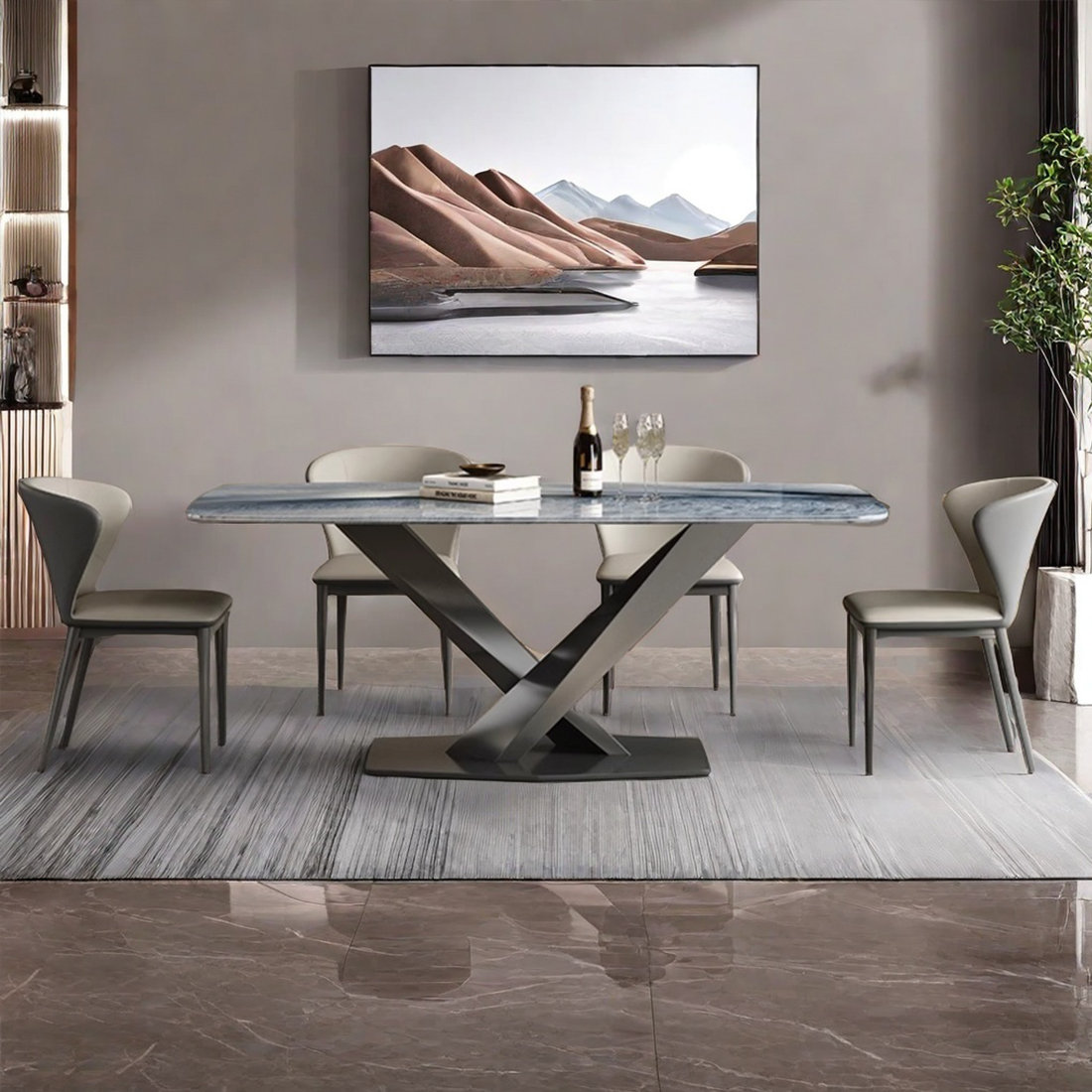 ALLNICEDT Simple Blue Microlite Rectangular Dining Table Set | Wayfair