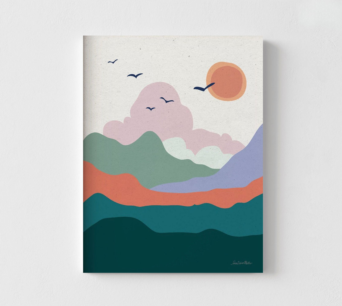 WeFrameArt Pastel Colours Boho Artwork, Green Hills Poster, Minimalist ...