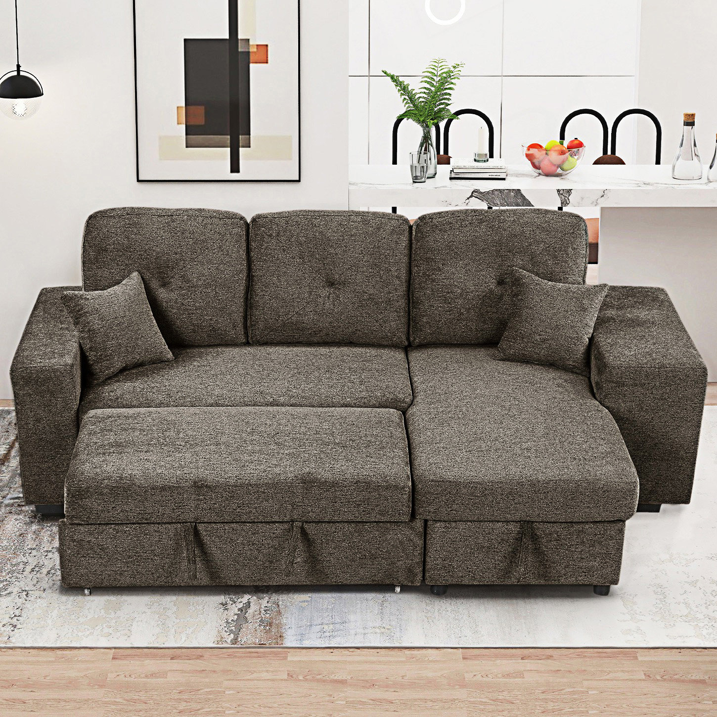 Ebern Designs Modern Sofa Reversible Sleeper Sectional Sofa Bed With ...