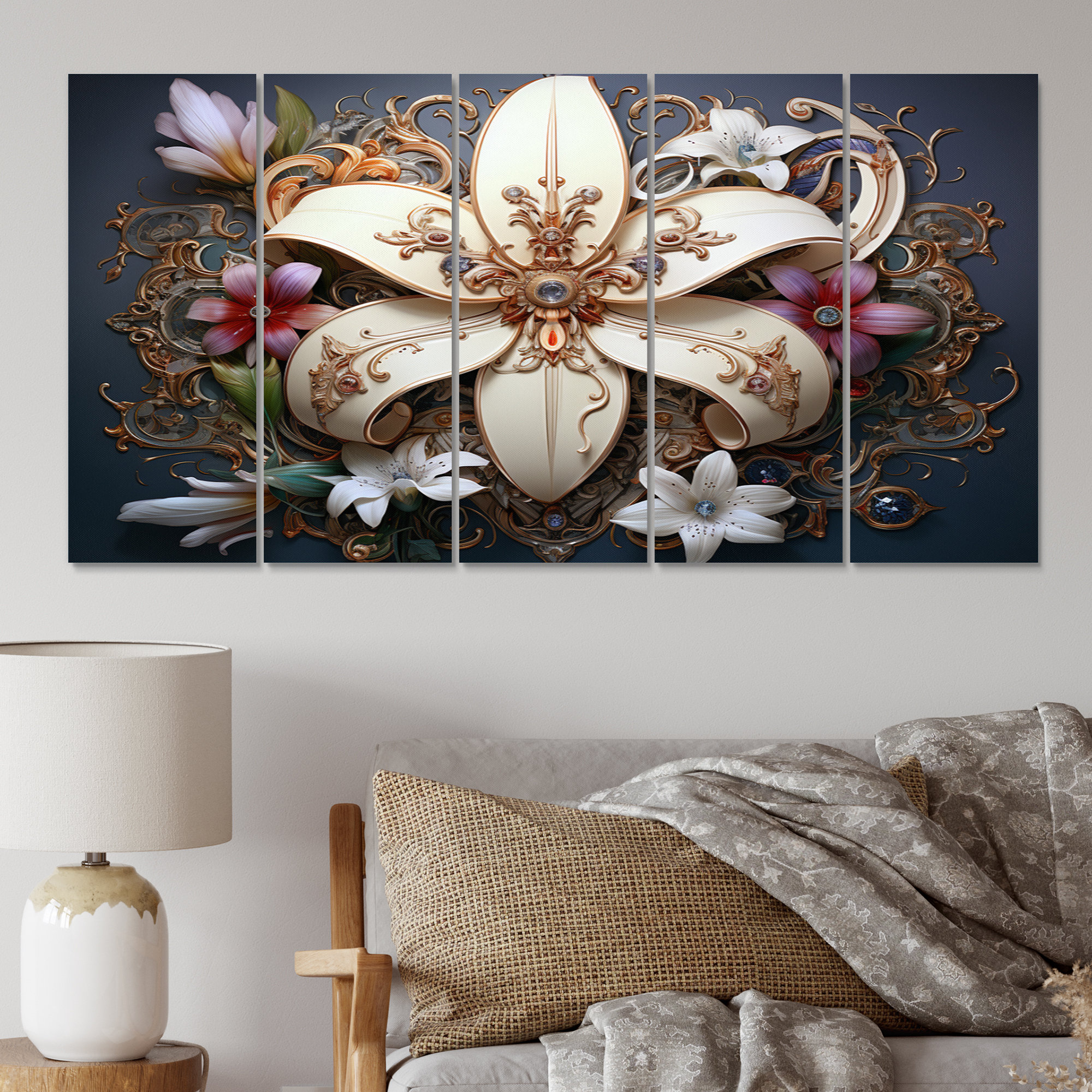 Design Art Fleur-De-Lis A Stylized Lilly Flower I - Floral Canvas Wall ...
