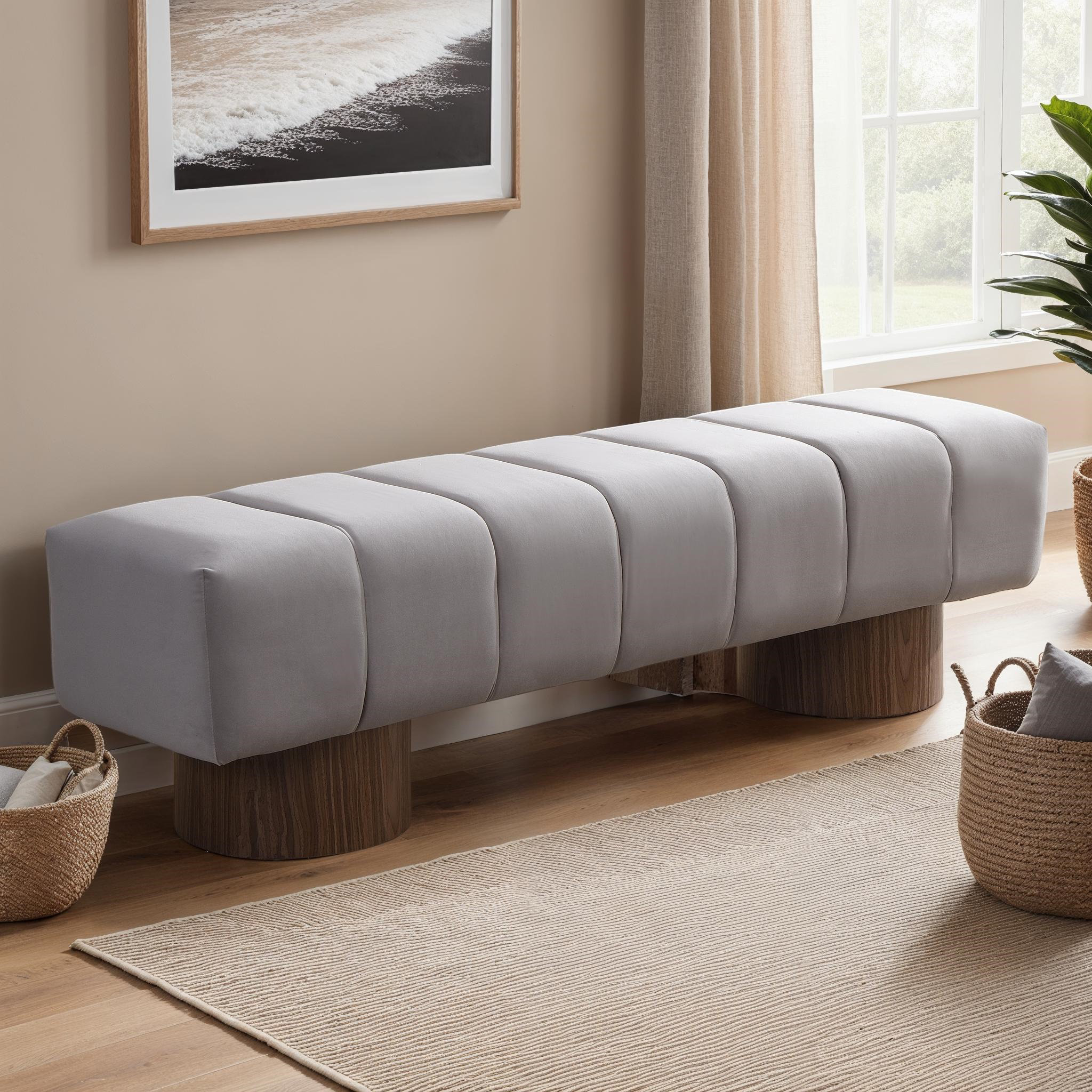 Hokku Designs Upholstered Dining Bench Stool with Wood Legs, No ...