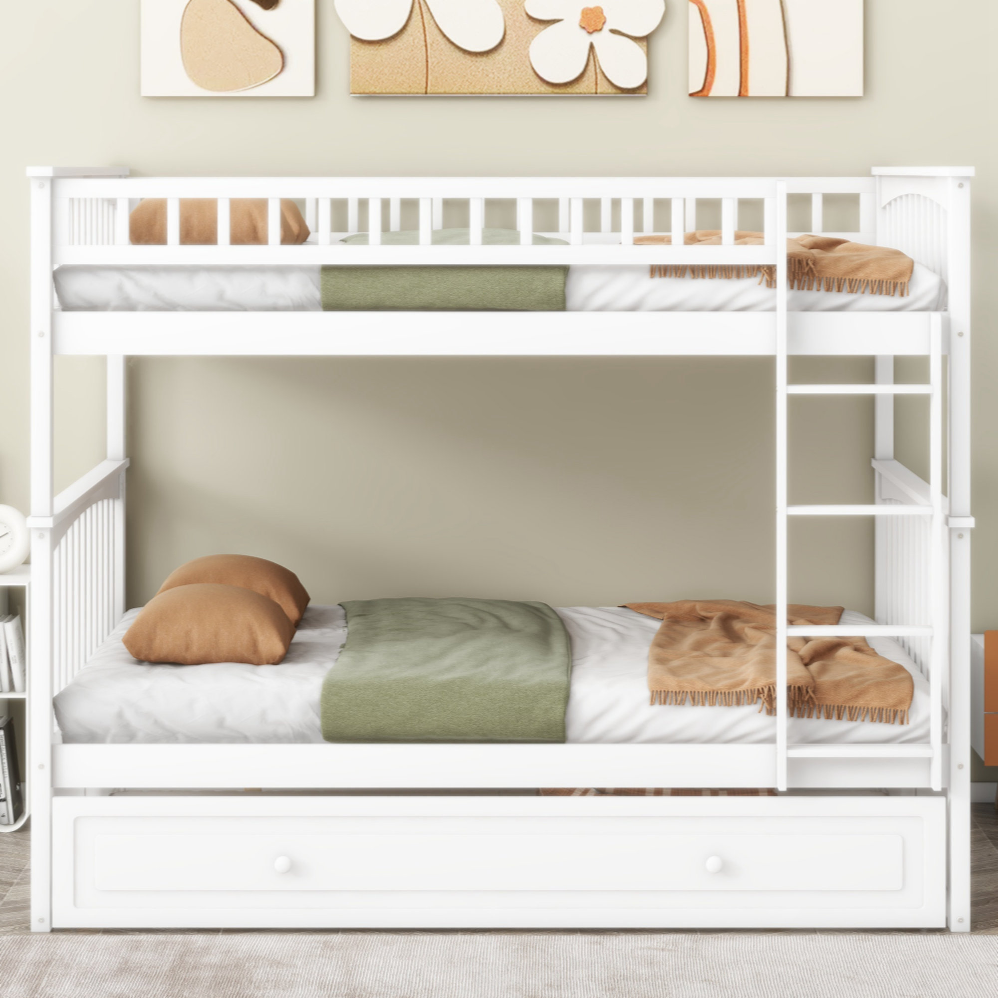 Myhomekeepers Full Over Full Bunk Bed With Trundle, Convertible Beds ...