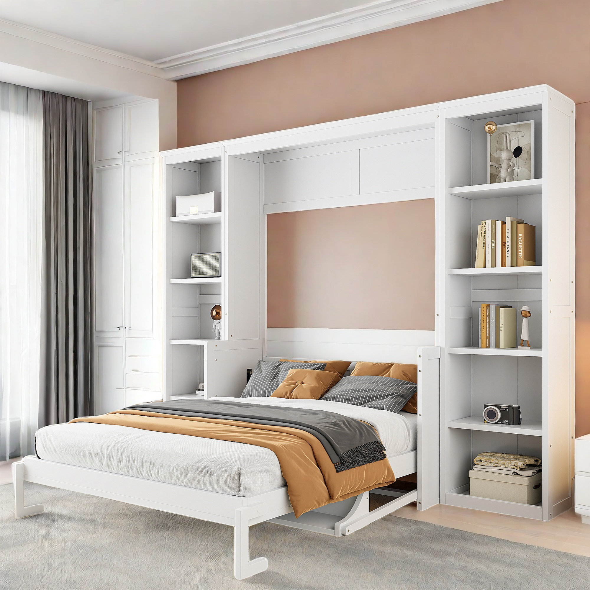 Red Barrel Studio® Murphy Bed With Desk And Multiple Storage Racks ...