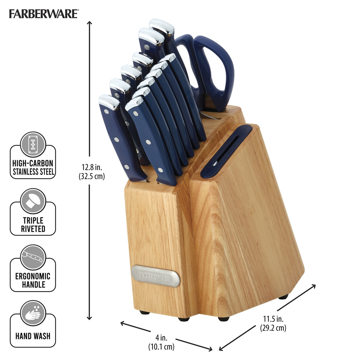 Farberware Edgekeeper 14-Piece Triple Rivet Slim Knife Block Set with ...
