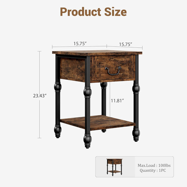 Williston Forge End Table With Storage Shelf Industrial Side Table ...