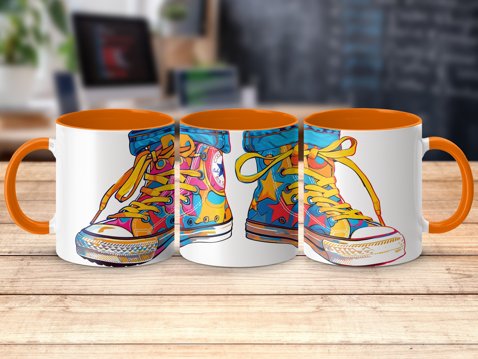 East Urban Home Set of 3 Kids Drawing Style 11oz Accent Mugs – White ...