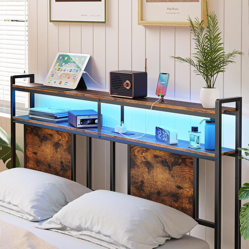 Ivy Bronx Headboard with Storage, Bed Head Board with Outlets and USB ...