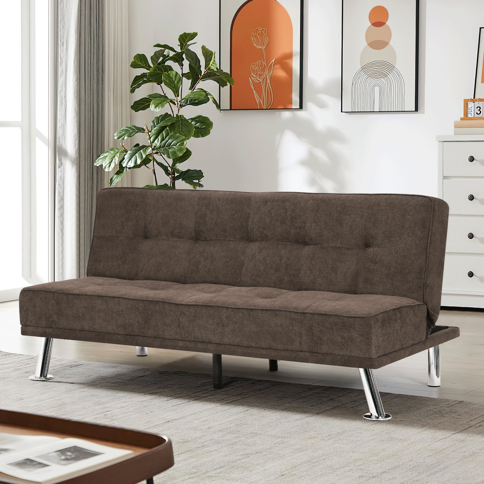 Ebern Designs Futon Sofa Bed With Wood Frame, Futon Couch Loveseat Sofa ...