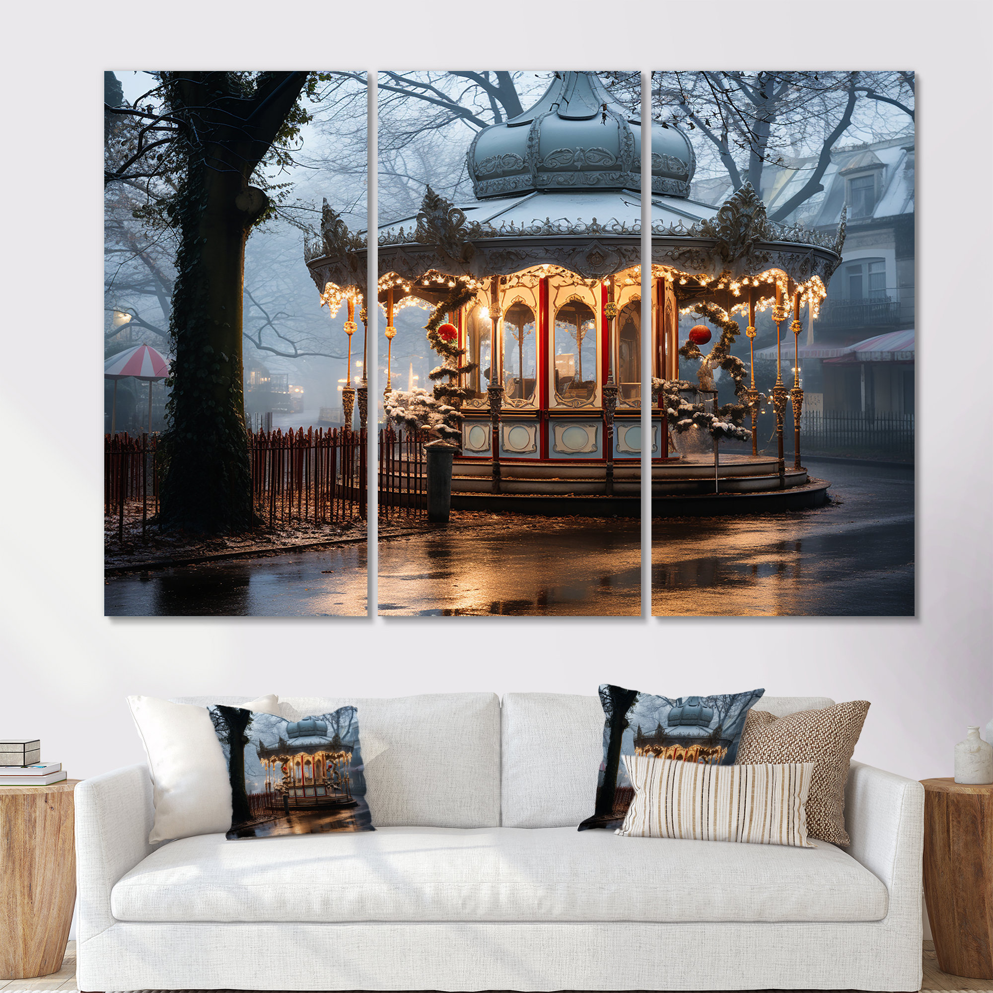 Latitude Run® Carousel Winter Scenery - Carousel Wall Art Print Set ...