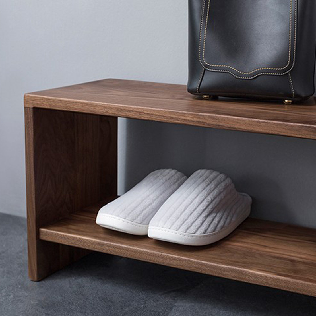 Latitude Run® Black Walnut Shoe Changing Stool 3 Pair Solid Wood Shoe ...