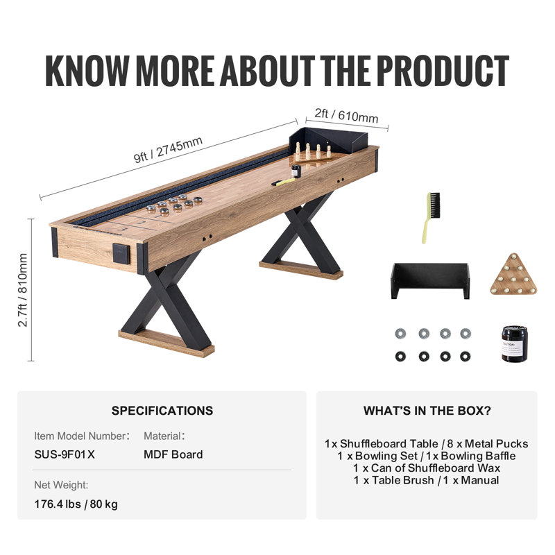 VEVOR Shuffleboard Table 2 in 1 Shuffleboard and Bowling Combo Game Set ...