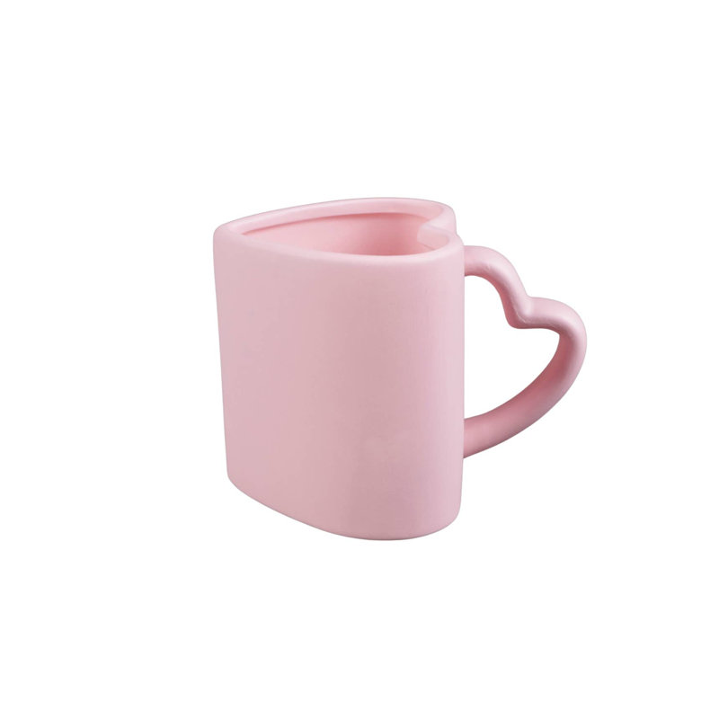 Ebern Designs 18 Oz Heart Shaped Pink Ceramic Mug | Wayfair
