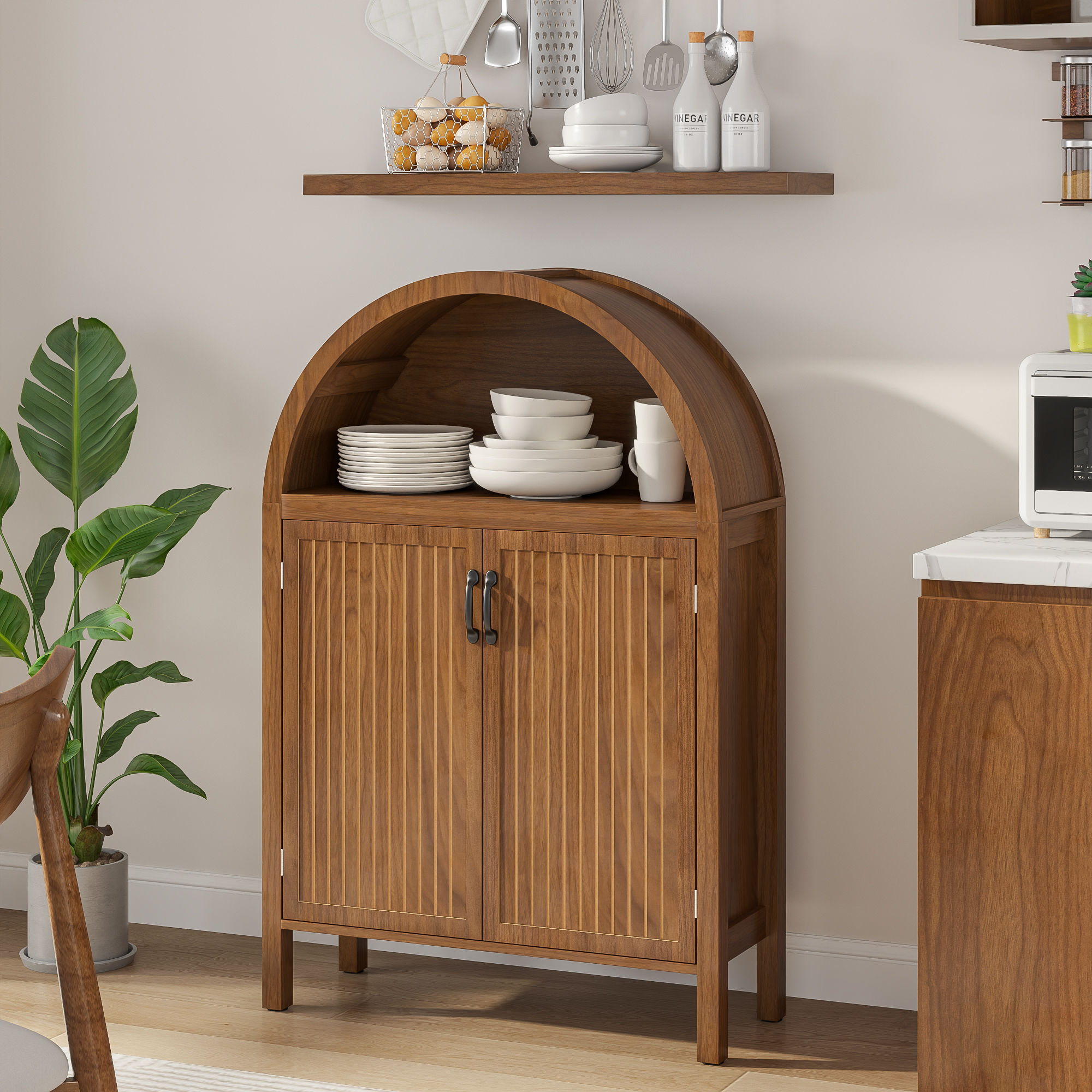 Millwood Pines Arched Storage Cabinet With Fluted Door, Sideboard Buffet Cabinet, Freestanding ...