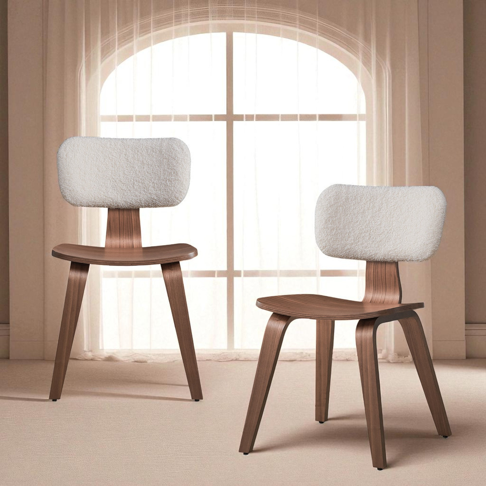 George Oliver Aurthur Upholstered Modern Designed Dining Chair in White and Walnut, elegant ...