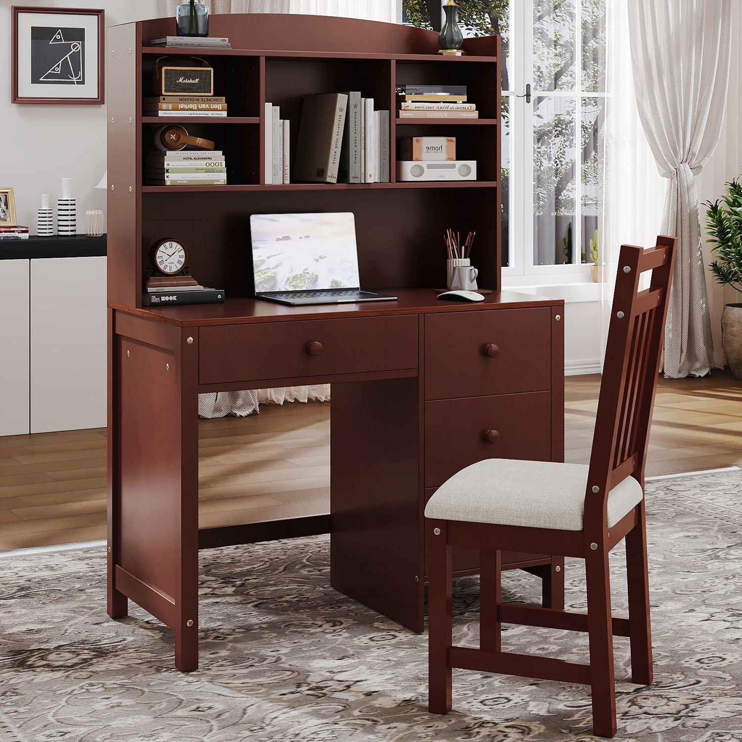 Ophelia & Co. Vintage 40'' Home Executive Desk and Upholstered Chair ...