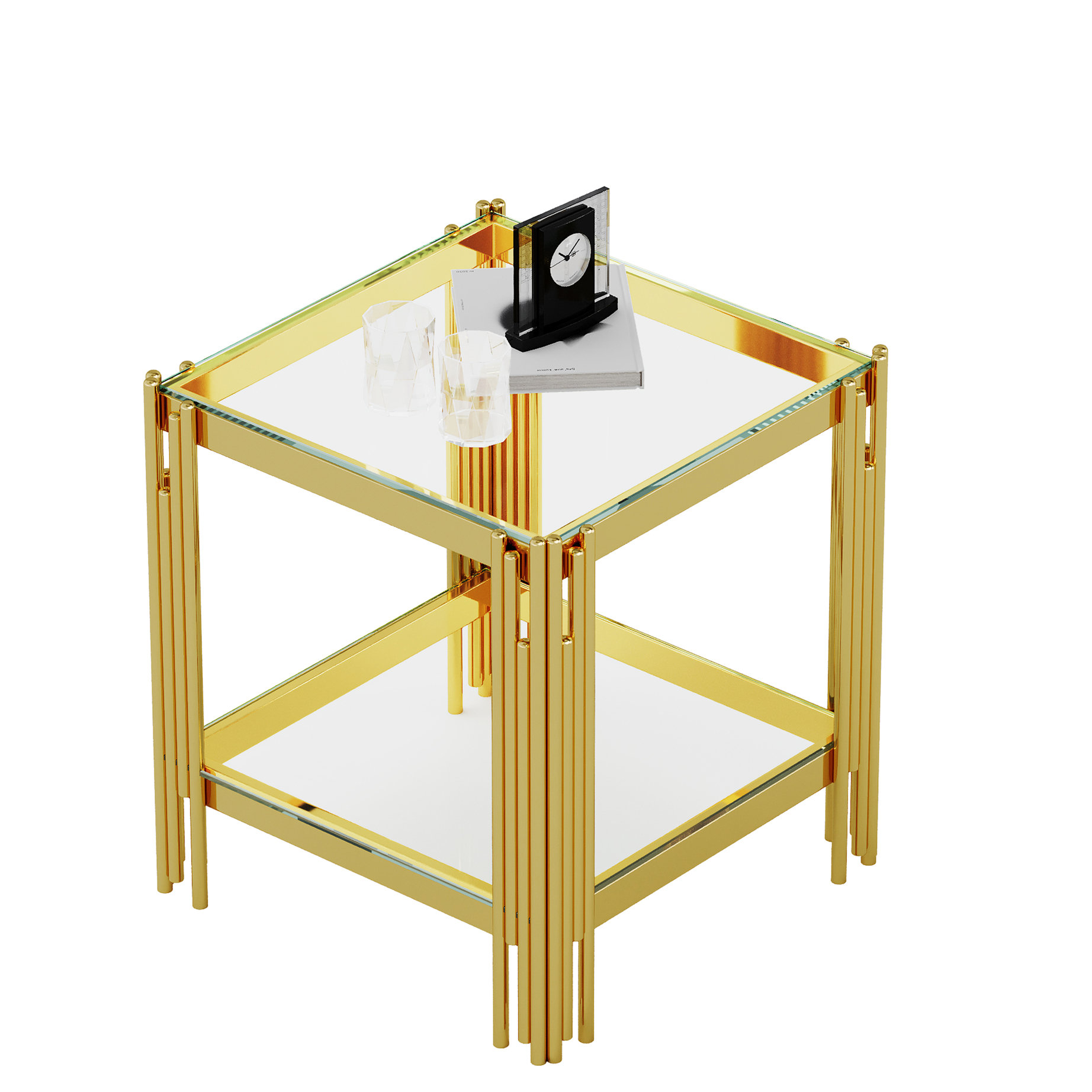 George Oliver Gold Metal End Table With Cleanable Glass Top And Bottom ...