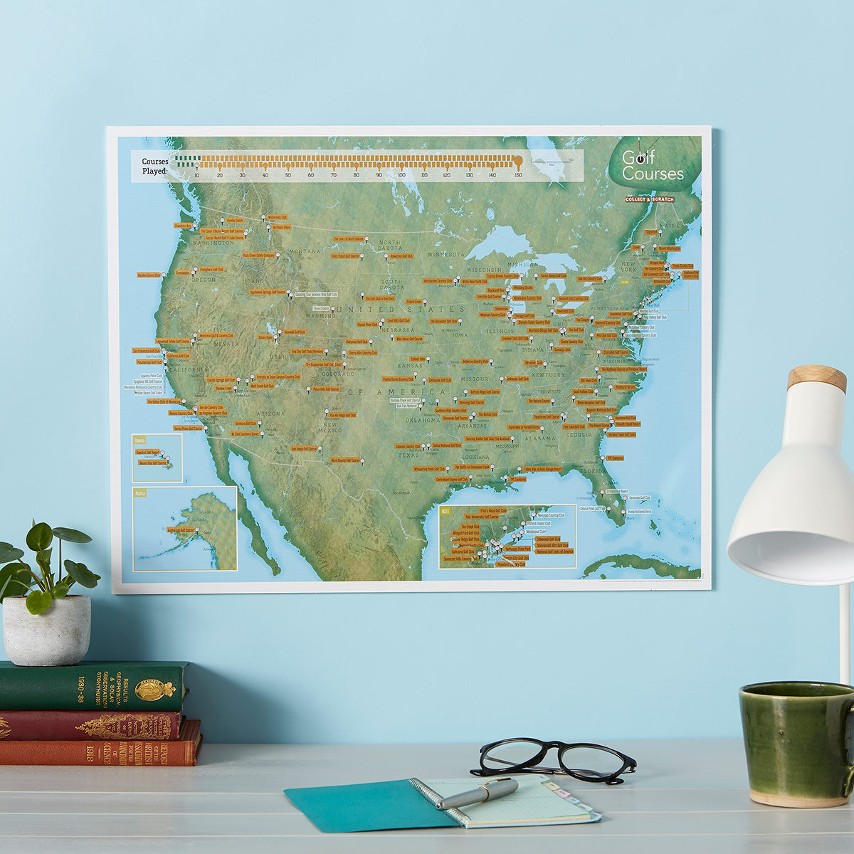 Maps International Roll-Down Scratch-off U.S. Golf Print, 17" x 22 ...